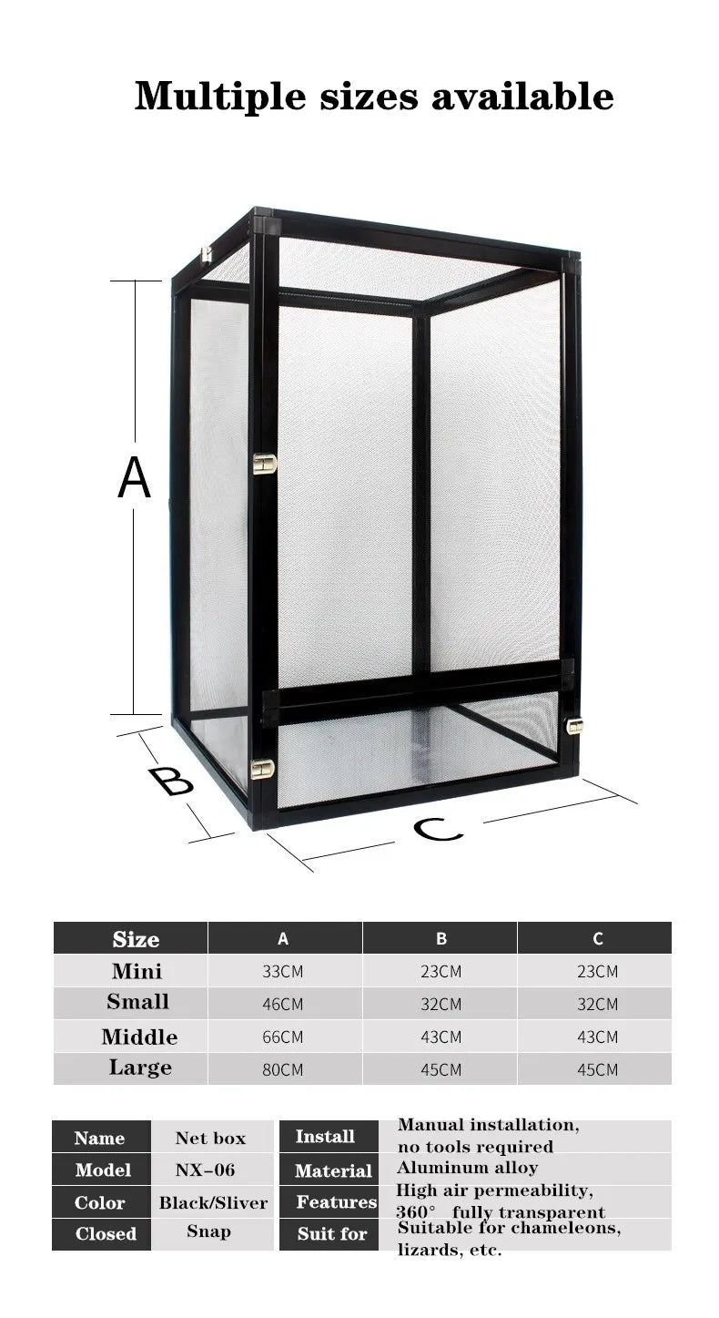 Reptile Terrarium Cage with Aluminium Ventilated Screen Small ...